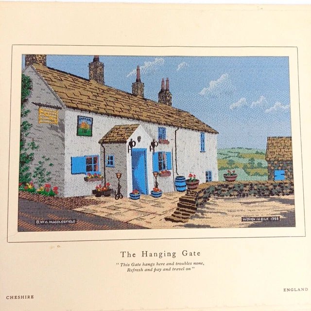 VINTAGE MACCLESFIELD BROCKLEHURST Whiston Silk Picture The Hanging Gate ...