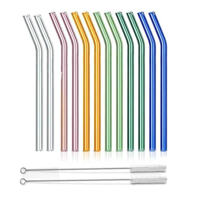 Reusable Glass Straws Bent Glass Drinking Straws With 2 Cleaning