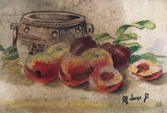 NATURE MORTE AUX abricots, Aquarelle ancienne signée M. Jane D, Début XXe EUR 40,00 - PicClick FR