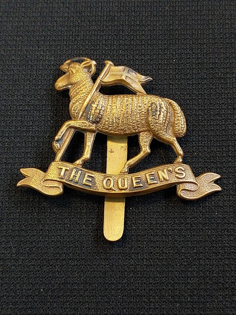 QUEENS REGIMENT ROYAL West Surreys Ww1 Brass Economy Cap Badge On ...