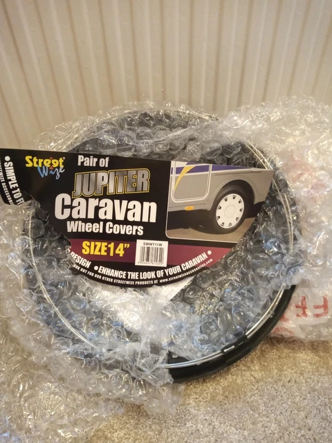CARAVAN TRAILER WHEEL Trim Set 14" Inch Set of 2 Hub Cap Covers white ...