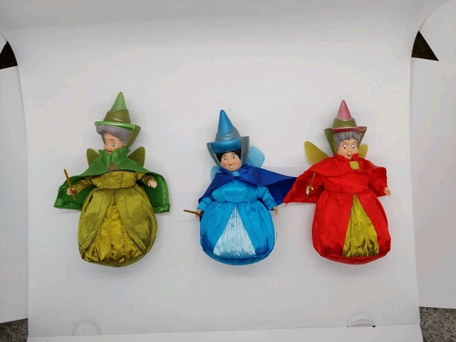 THREE FAIRIES FLORA Fauna Merryweather Dolls Disney Store Rare Sleeping ...