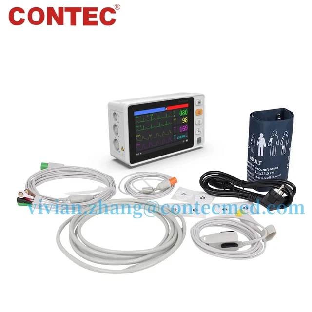 PORTABLE VITAL SIGNS Patient Monitor 5" Touch ECG NIBP SPO2 RESP TEMP ...