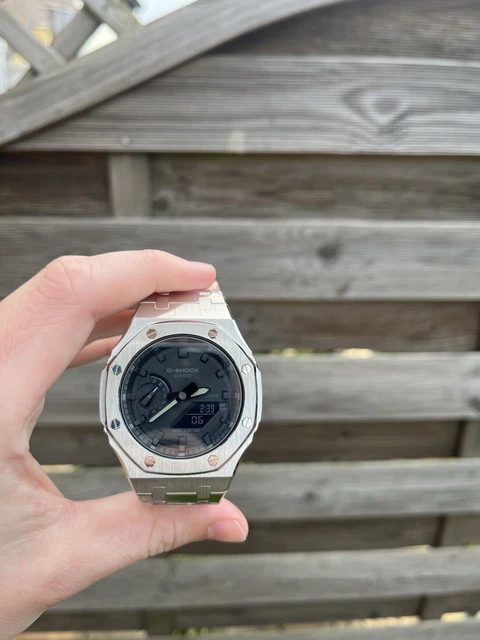 CUSTOM CASIO G-SHOCK GA-2100-1A1ER CasiOak - Stainless steel Mens gift ...