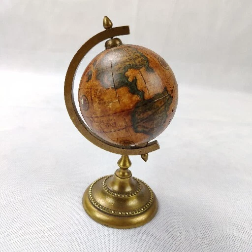VINTAGE 360° BRASS Rotating Mini Globe Earth Map Globe World Made In ...