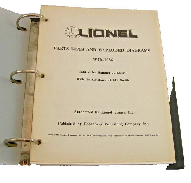 LIONEL PARTS LIST and Exploded Diagrams 1970-1986 Binder. Modern Era ...
