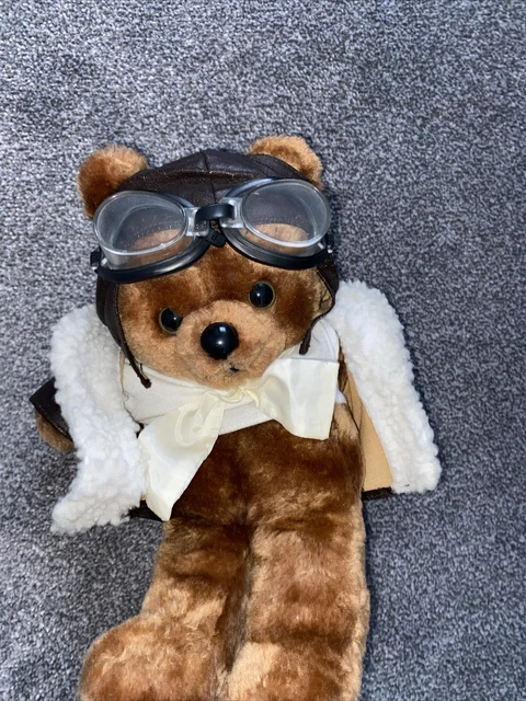 RETRO AVIATOR PILOT Teddy Bear Biggles -flying Hat &Jacket, Goggles ...