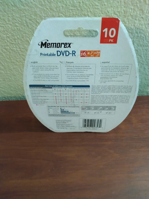 MEMOREX PRINTABLE DVD-R 10 Pack with DVD Marker 16X 4.7 GB 120 Min ...