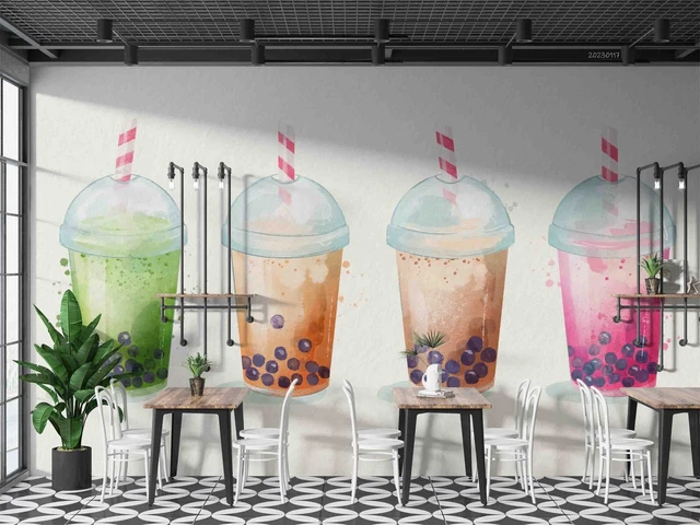 3D BUBBLE MILK Tea Shop Wall Murals Wallpaper Murals Wall Sticker Wall ...