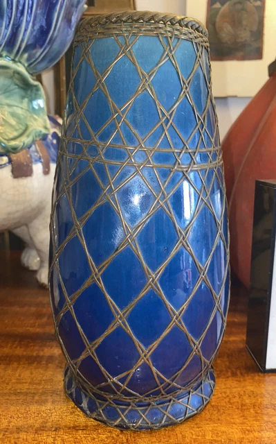 JAPANESE AWAJI MEIJI Wire Bronze Basket Weave Pottery Vase 1890-1922 £ ...