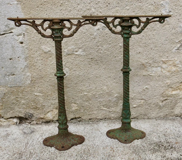 PIEDS TABLE FONTE, ancienne paire pieds table bistrot, fonte, rare, ART ...