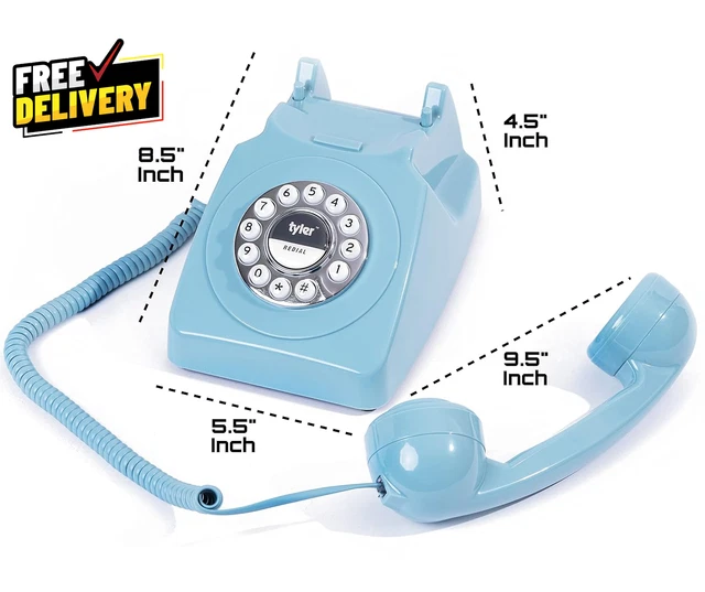 RETRO LANDLINE PHONE Push Button Rotary Look Vintage Corded Phone (Blue ...