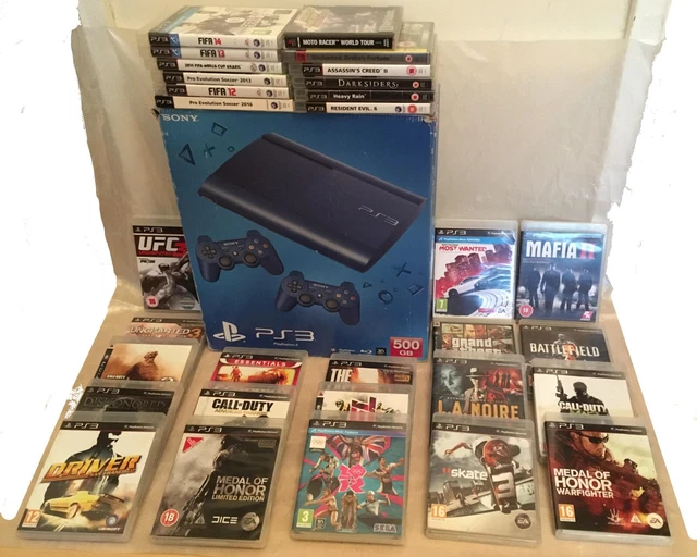 SONY PLAYSTATION 3 PS3 Super Slim 500GB Azurite Blue Boxed Bundle 🌟31 ...