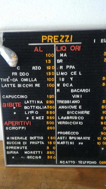 TABELLA LISTINO PREZZI Da Bar Anni 80 EUR 80,00 - PicClick IT