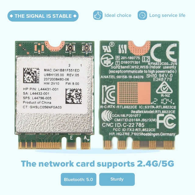 RTL8822CE Card 2.4G/5G Dual-Band Gigabit Wifi Bluetooth 5.0 M.2 ...