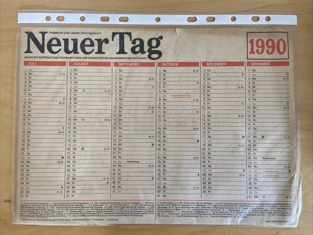 DDR KALENDER 1990 Zeitung Neuer Tag Frankfurt Oder EUR 1,00 - PicClick DE