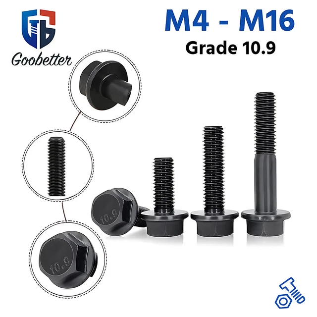 M6 M8 M10 M12 M14 M16 Flanged Hex Bolts DIN 6921 High Tensile Grade 10.9 Black £1.19 - PicClick UK
