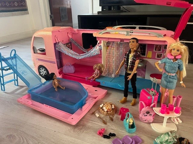 BARBIE DREAM CAMPER Van Pool Water Slide Doll Caravan & extra dolls ...