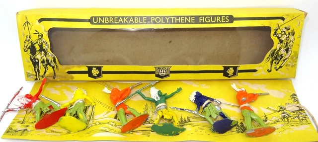 CRESCENT TOYS 'UNBREAKABLE Polythene Figures' Red Indians - Mint Boxed ...