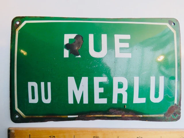 PLAQUE ÉMAILLÉE ANCIENNE Bombée Rue Du Merlu EUR 60,00 - PicClick FR