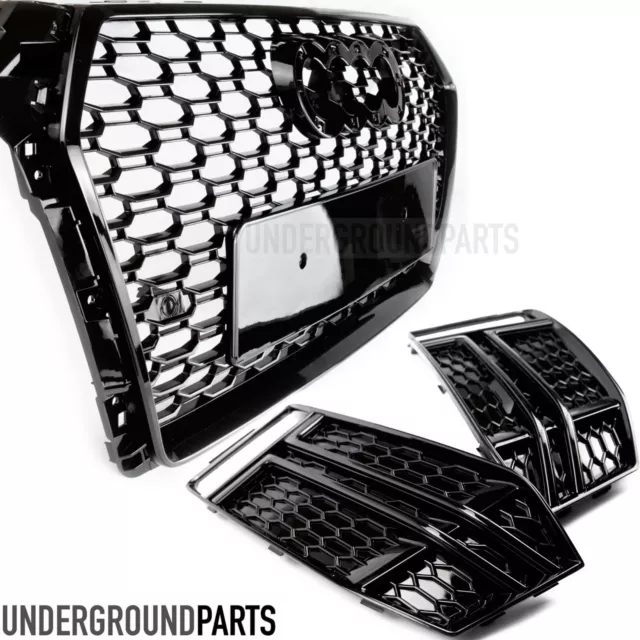 AUDI A4 B9 Rs4 Style Gloss Black Honeycomb Grille Front Radiator Bumper ...