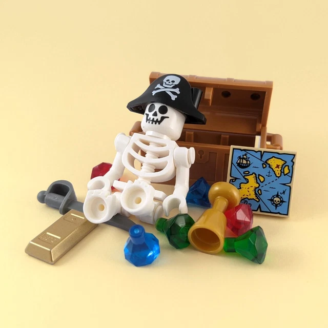 LEGO PIRATE SKELETON Minifigure with Cutlass, Treasure Chest, Map ...