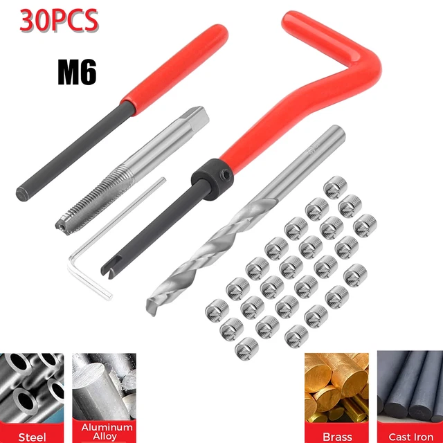 30PCS M6 X 1.0mm Metric Thread Repair Insert Kit Helicoil Car Pro Coil ...