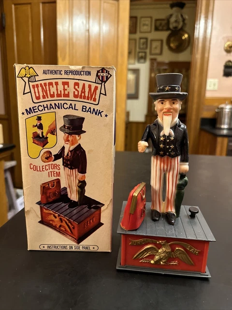1974 VTG OLD Time Uncle Sam Mechanical Plastic Coin Bank Made in H.Kong ...