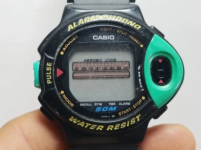 CASIO VINTAGE DIGITAL Watch Pulse Monitor Sport JP-200w 1009 90s Retro ...