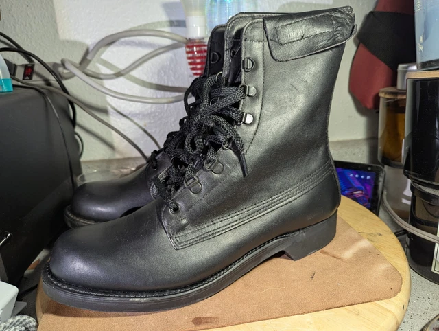 ADDISON SHOE COMPANY NOS Black Leather Combat Service Boots US 10 D ...