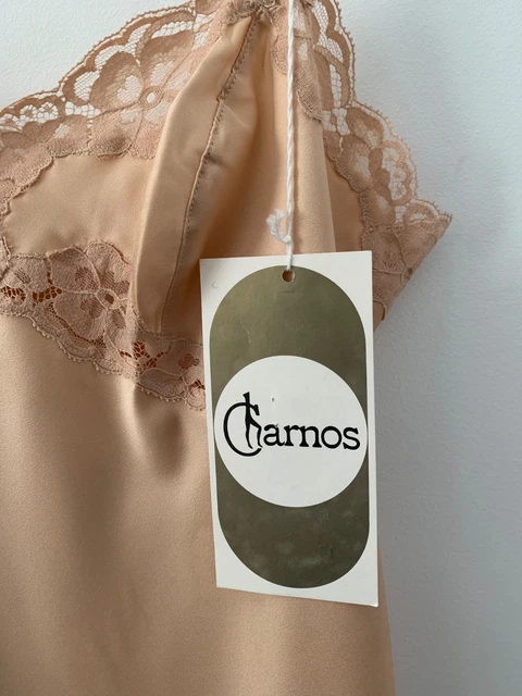 VINTAGE CHARNOS COFFEE Nylon & Lace Full Length Slip SIZE UK 14 BNWT £ ...