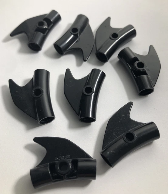 8 X LEGO Technic, Black Pin Connector Round Curved with Fin and Hole ...