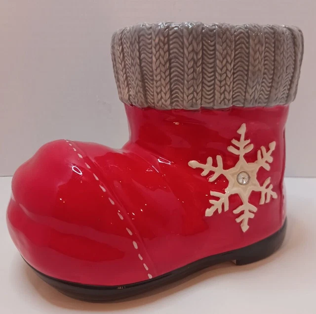 VINTAGE CERAMIC RED Santa Claus Boot 8" Planter Figurine Snowflake £27. ...