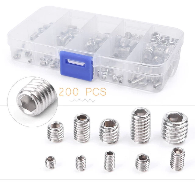 M3 M4 M5 M6 M8 Hex Socket Set Screws Assortment Kit w/Box Stainless ...