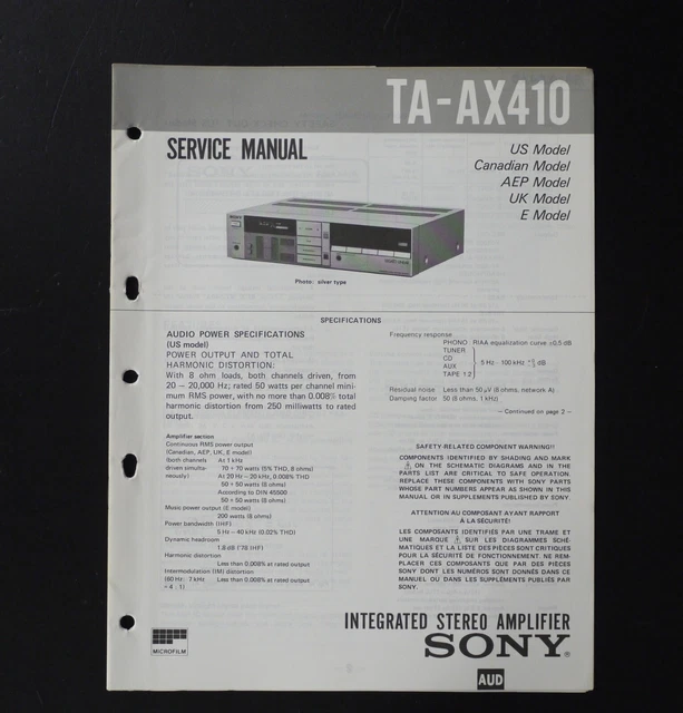 ORIGINAL SONY TA-AX410 Amplifier Service Manual / Service Anleitung S6 ...