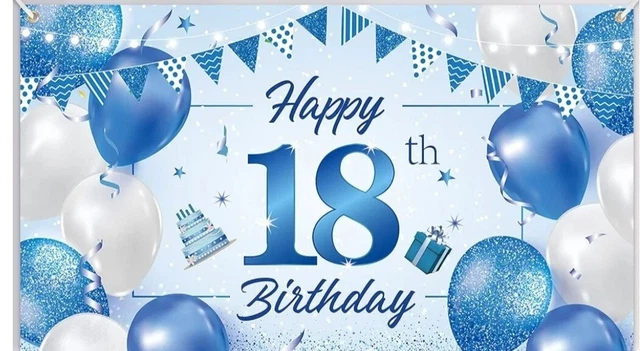 HAPPY 18TH BIRTHDAY Backdrop Banner Blue 18th Sign Poster 18 Birthday ...