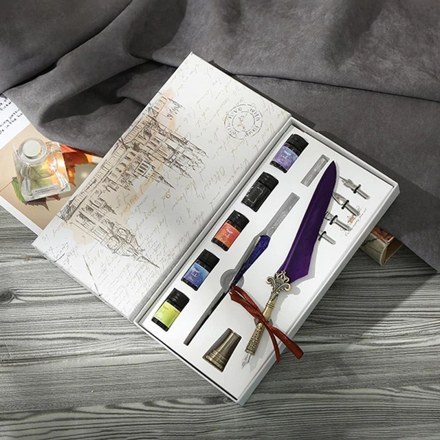STARRY SKY FOUNTAIN Dip Pen Set Gradient Color Feather Ink Pen (Purple ...