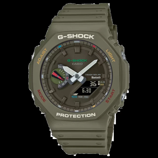 CASIO G-SHOCK GA-B2100FC-3A Multicolor Accents Green Solar Bluetooth ...