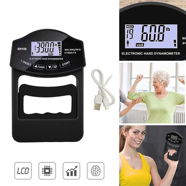 GRIP STRENGTH TESTER, 396Lbs/180Kg Digital Hand Dynamometer Grip ...