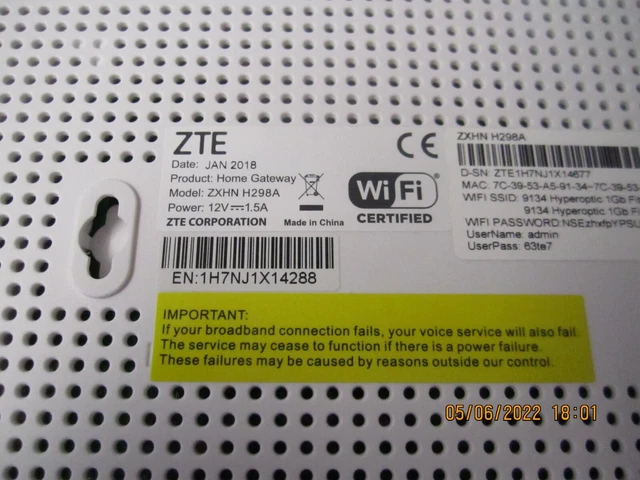 HYPEROPTISCHES ZTE HOME Gateway Modell ZXHN H298A EUR 14,02 - PicClick DE