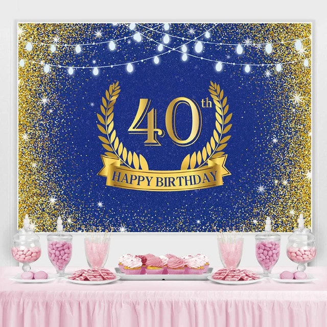 GOLDEN GLITTER AND Navy Blue 40Th Birthday Backdrop $37.90 - PicClick AU