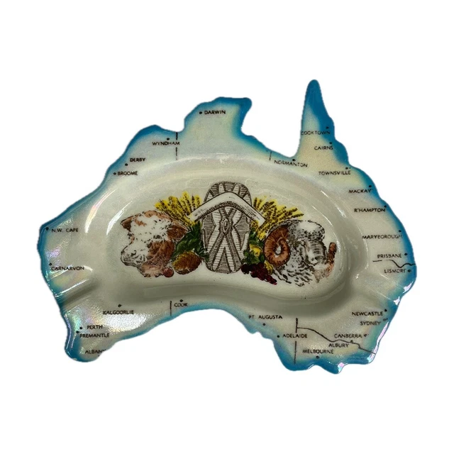 VINTAGE AUSTRALIAN WEMBLEY Ware Pottery Map Of Australia Ashtray 1950s ...