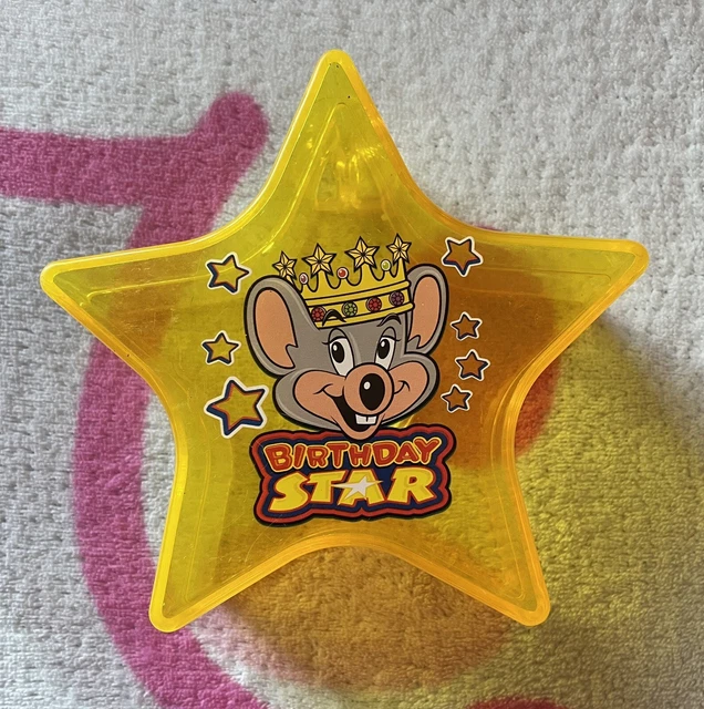 RARE CHUCK E. Cheese Birthday Star Yellow Plastic Coin Bank Vintage £14 ...