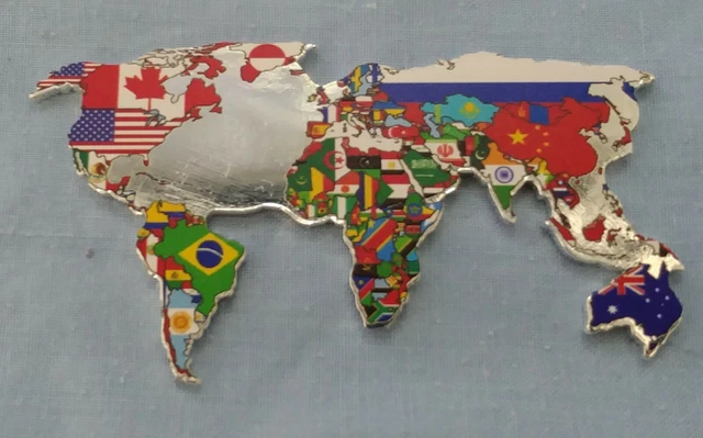 SILVER WORLD MAP Flags Coin Earth One Race Love Atlas Black Liver ...