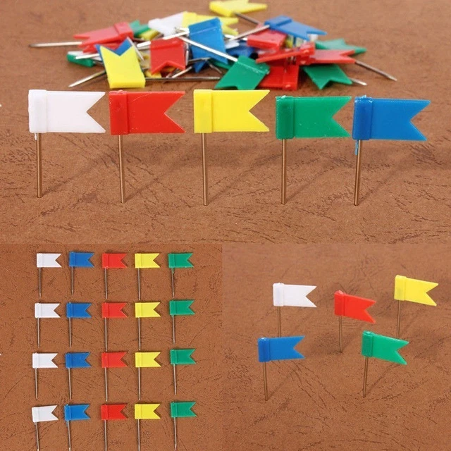 100PC LOT FLAG Marker Shape Map Pins Cork Notice Board Push Assorted ...