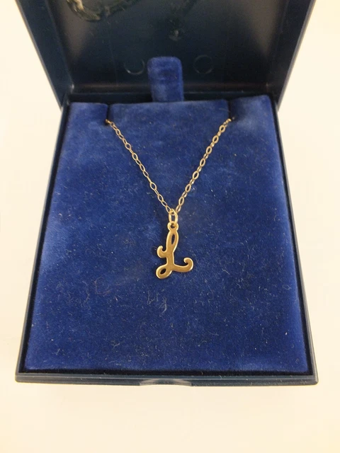 9CT GOLD 375 Chain Necklace With Gold Plated 'L' Initial Pendant (Hol ...