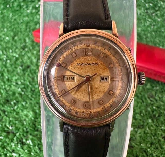 1950’S VINTAGE MOVADO Triple Date Calendar Gold Capped W/box Art deco ...