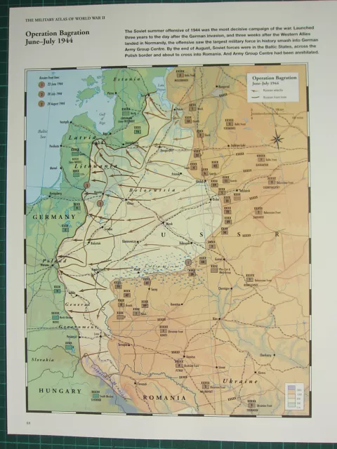 WW2 WWII MAP ~ Operation Bagration Jun-Jul 1944 Ussr Russian Attacks ...