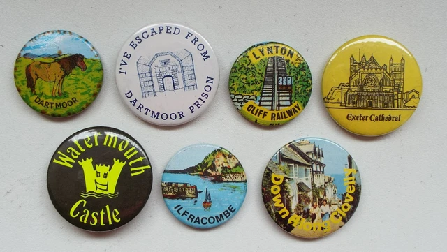 DEVON SOUVENIR BADGES x 7 (Dartmoor Prison, Exeter Cathedral etc) £3.49 ...
