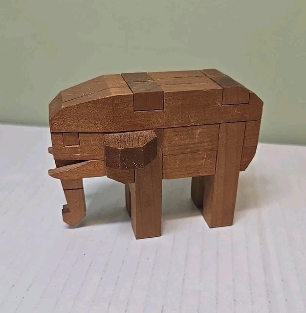 VINTAGE JAPANESE KUMIKI Interlocking 3D Puzzle Wooden Elephant Brain ...